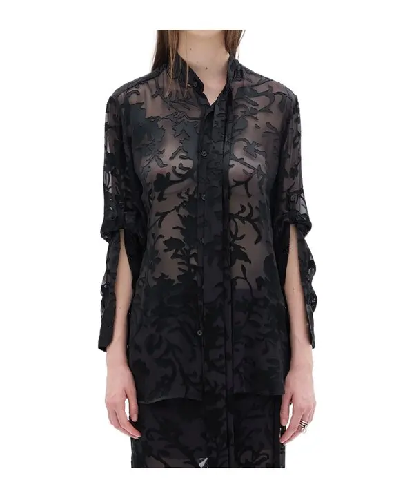 ANN DEMEULEMEESTER Floral Jacquard Tie Neck Shirt