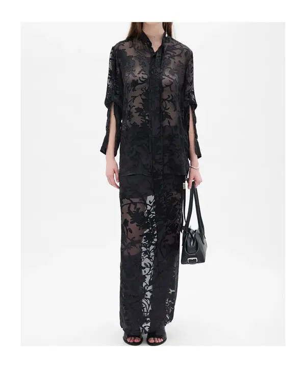 ANN DEMEULEMEESTER Floral Jacquard Tie Neck Shirt