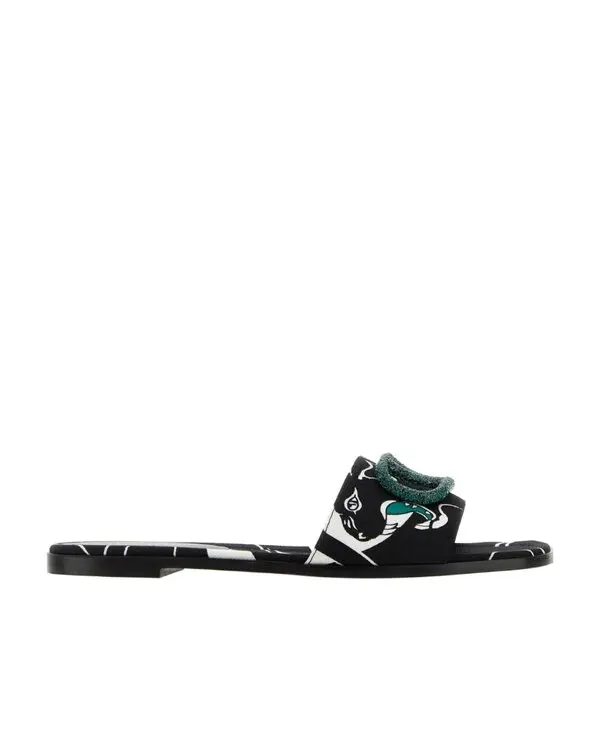 Valentino Garavani Pattern-printed Slip-on Sandals With Crystal Vlogo - Black