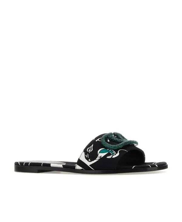 Valentino Garavani Pattern-printed Slip-on Sandals With Crystal Vlogo