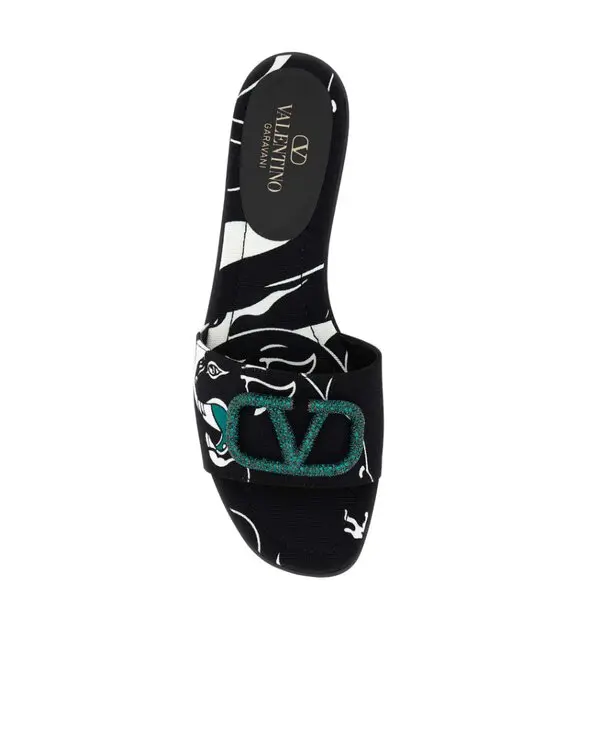 Valentino Garavani Pattern-printed Slip-on Sandals With Crystal Vlogo