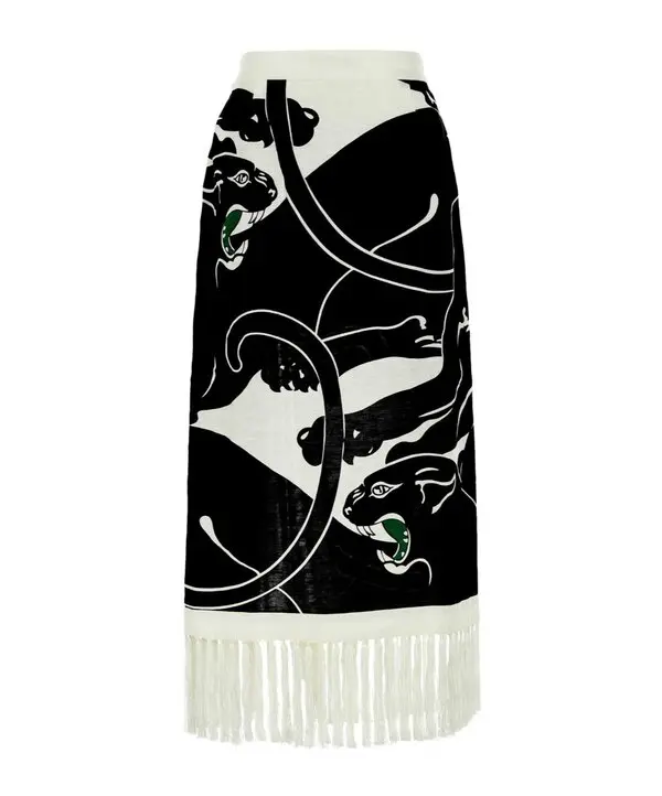 Valentino Garavani Printed Fringed Skirt