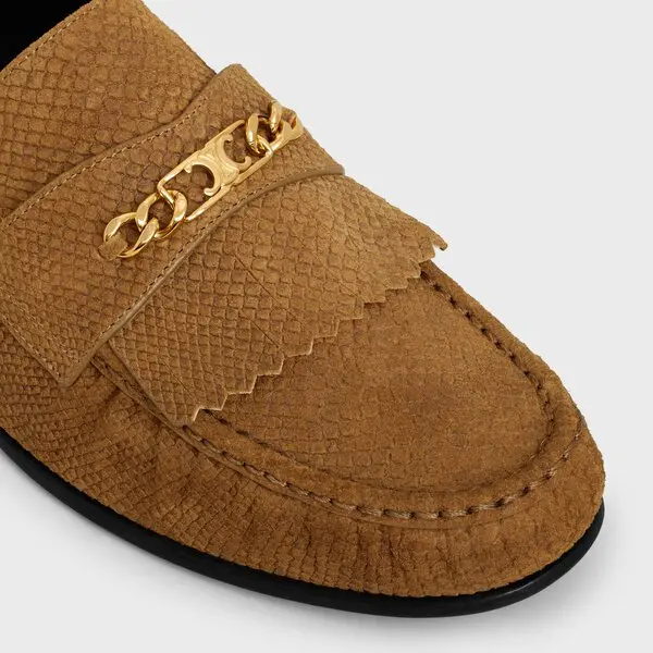 Celine Luco Lizard Loafer With Gold Chain Detail