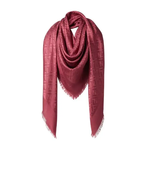 Fendi Ff Jacquard Fringed Scarf - Red