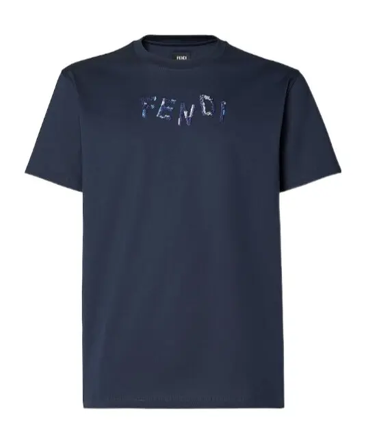 Fendi Logo Embroidered Crewneck T-shirt - Blue