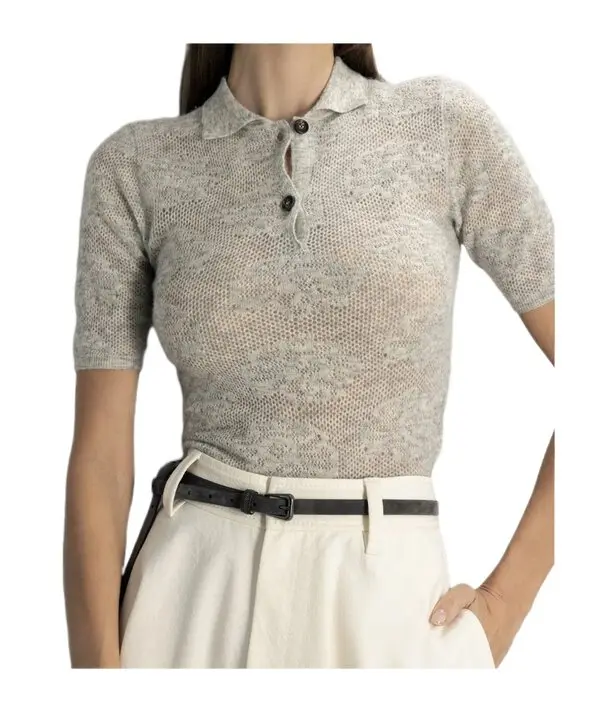 Brunello Cucinelli Floral Intarsia Polo Collar Knitted Top - Nude