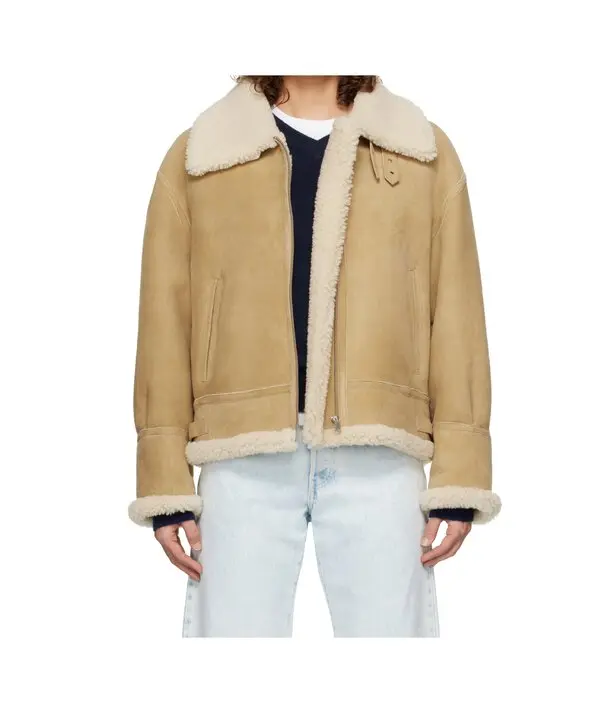 Nour Hammour Shearling Trimmed Jacket - Nude