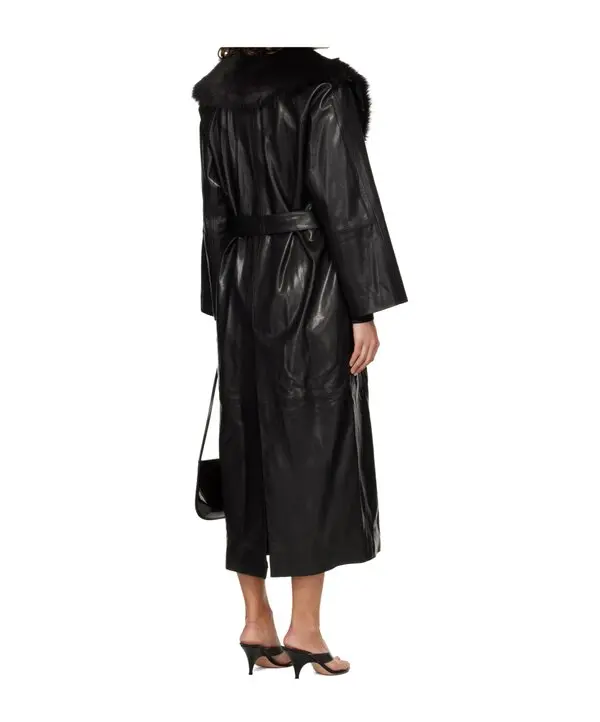 Nour Hammour Leather Coat With Detachable Fur Trim