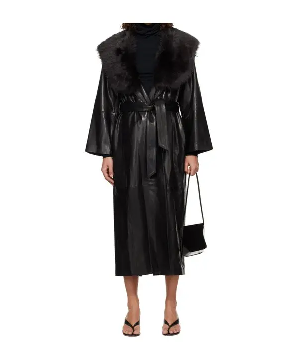 Nour Hammour Leather Coat With Detachable Fur Trim - Black