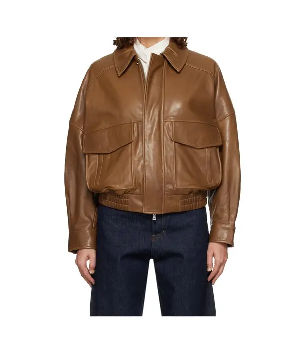 Nour Hammour Long-sleeve Leather Jacket - Brown
