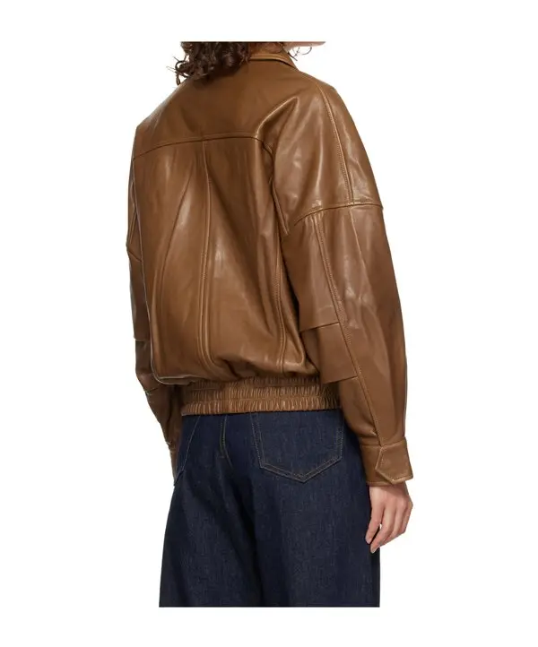 Nour Hammour Long-sleeve Leather Jacket - Brown