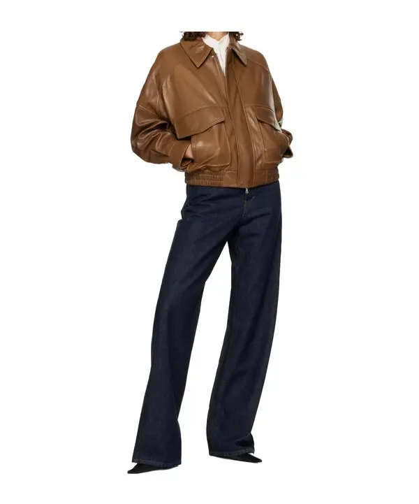 Nour Hammour Long-sleeve Leather Jacket - Brown