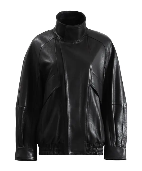 Nour Hammour Ariste Leather Jacket With High Neck And Double Closure - Black