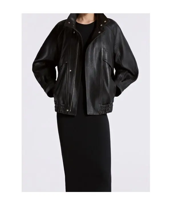 Nour Hammour Ariste Leather Jacket With High Neck And Double Closure - Black