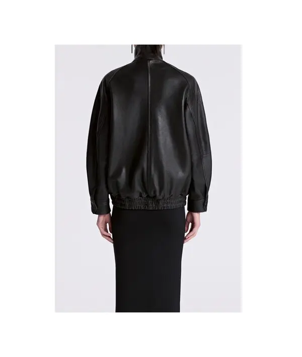 Nour Hammour Ariste Leather Jacket With High Neck And Double Closure - Black