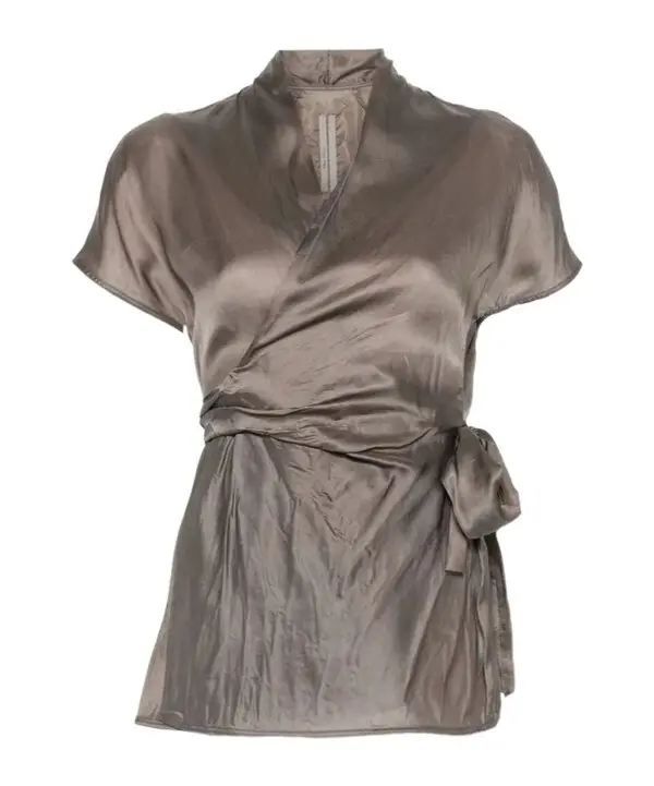 Rick Owens Tie-detail Short Sleeve Wrap Blouse - Brown