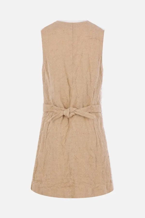 Comme Des Garçons V-neck Sleeveless Dress With Button Closure And Drawstring Detail