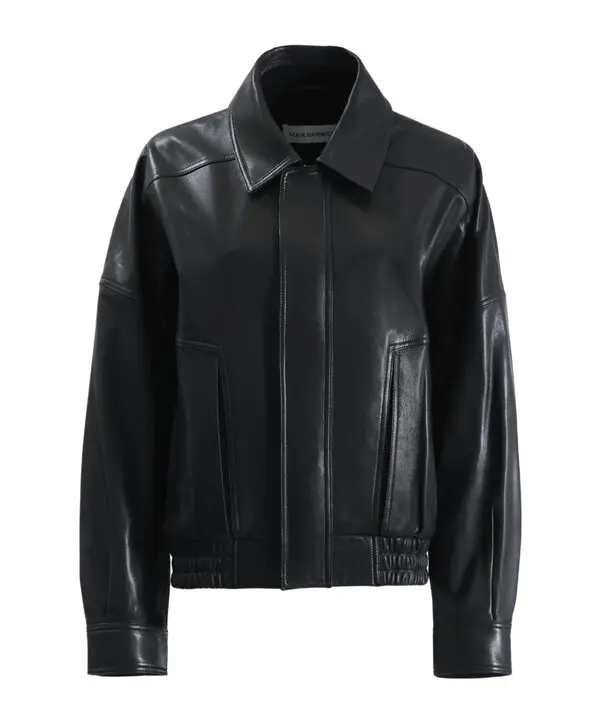 Nour Hammour Long-sleeved Leather Jacket - Black