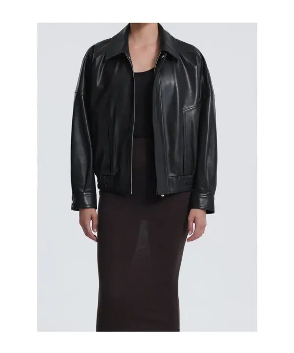 Nour Hammour Long-sleeved Leather Jacket - Black