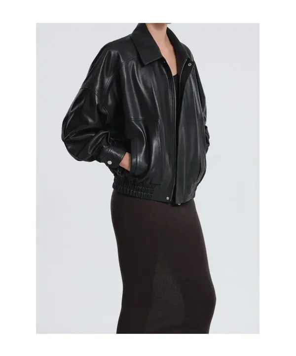 Nour Hammour Long-sleeved Leather Jacket - Black