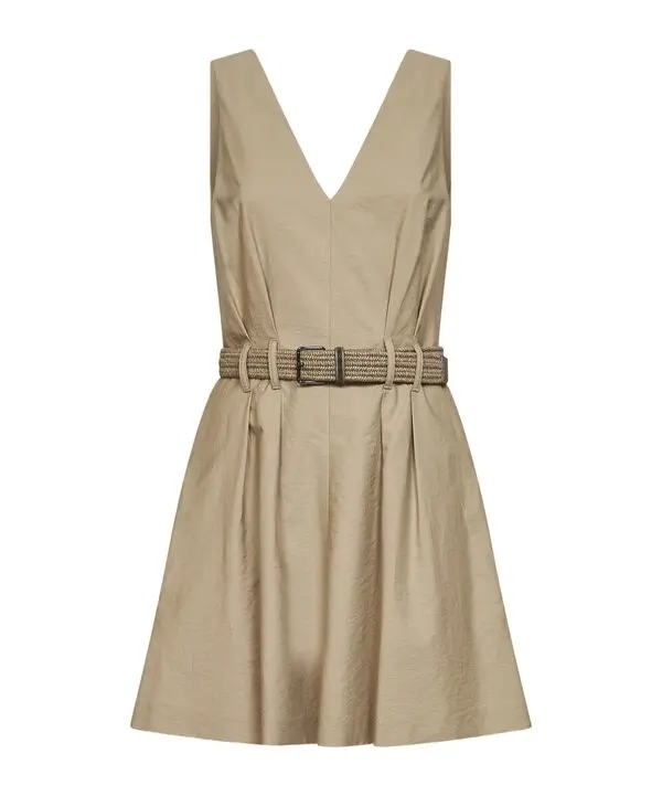 Brunello Cucinelli Textured Twill Belted Dress - Nude