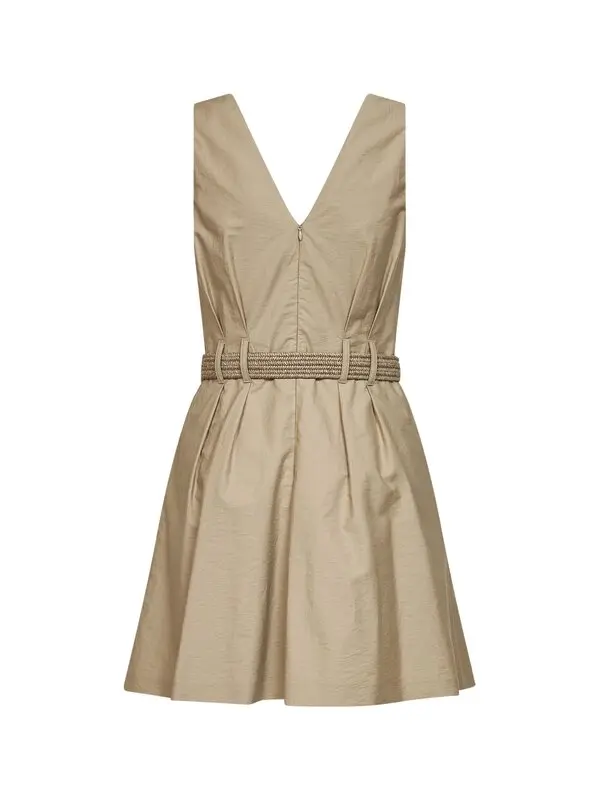 Brunello Cucinelli Textured Twill Belted Dress - Nude