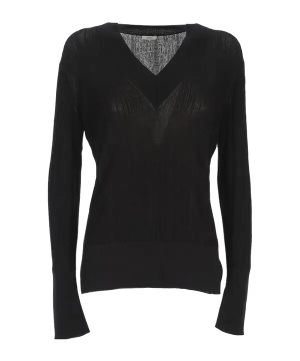 JOSEPH Ribbed-knit V-neck Long Sleeve Top