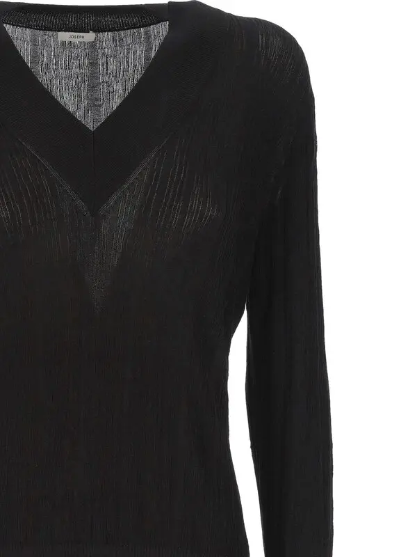 JOSEPH Ribbed-knit V-neck Long Sleeve Top