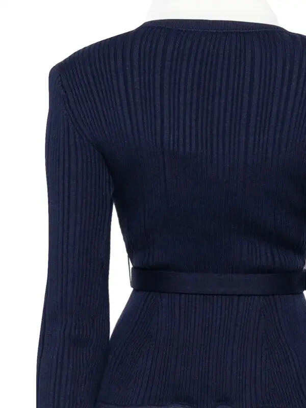SELF-PORTRAIT Contrast-trim Belted Cardigan - Navy Blue