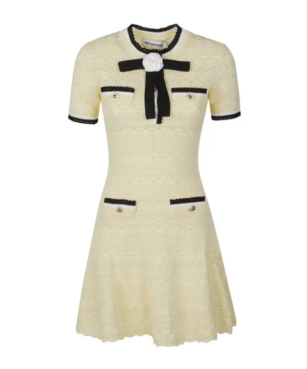 SELF-PORTRAIT Pointelle Knit Mini Dress - Yellow