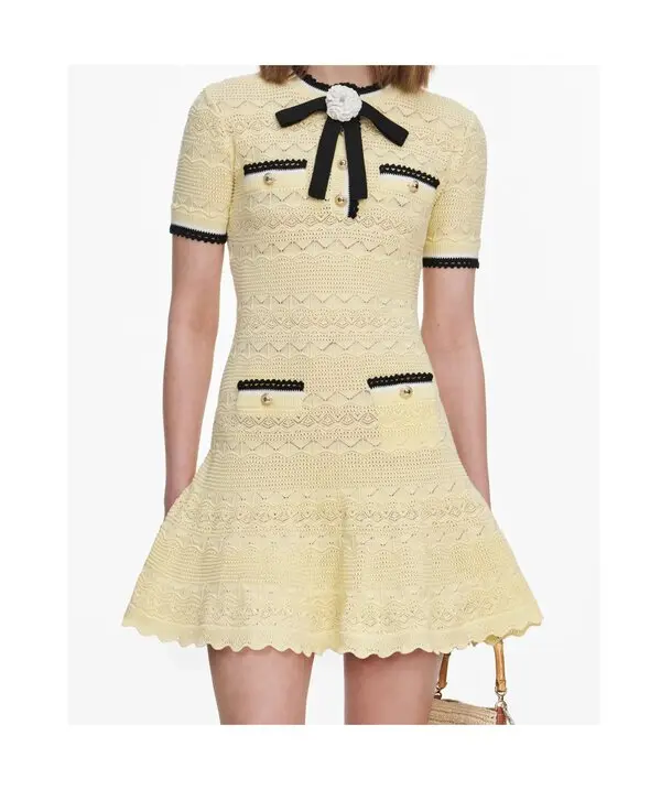 SELF-PORTRAIT Pointelle Knit Mini Dress
