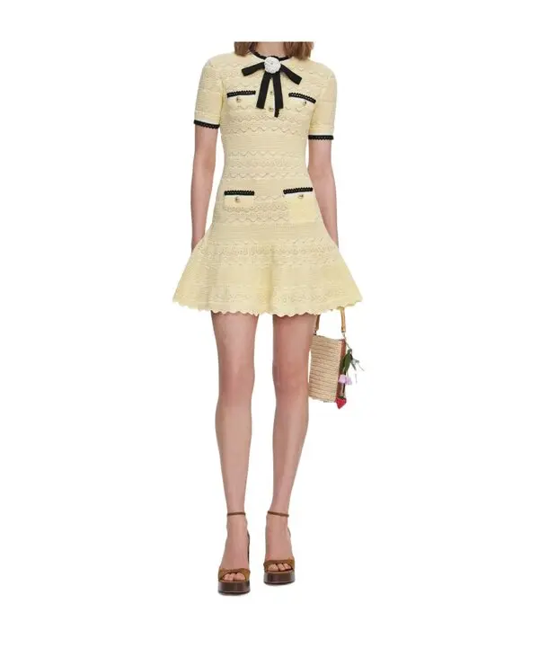 SELF-PORTRAIT Pointelle Knit Mini Dress