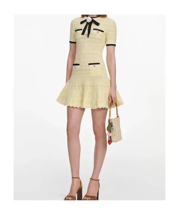 SELF-PORTRAIT Pointelle Knit Mini Dress