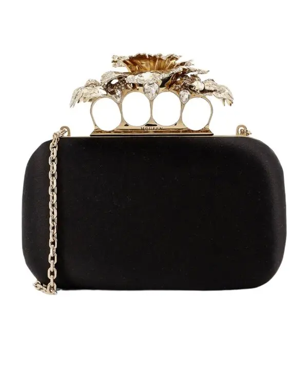 Alexander McQueen Carnation Knuckle Embellished Clutch Bag - Black