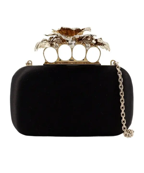 Alexander McQueen Carnation Knuckle Embellished Clutch Bag - Black