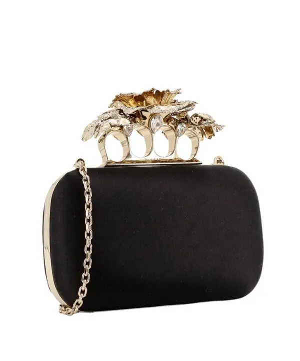Alexander McQueen Carnation Knuckle Embellished Clutch Bag - Black