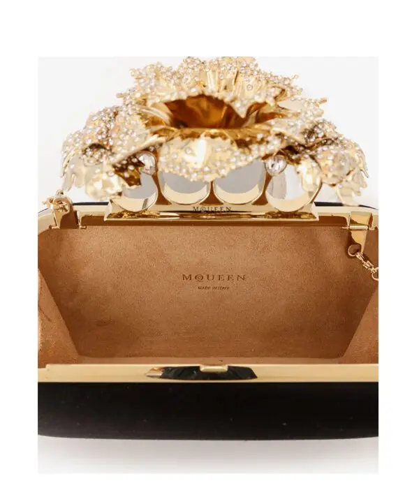 Alexander McQueen Carnation Knuckle Embellished Clutch Bag - Black