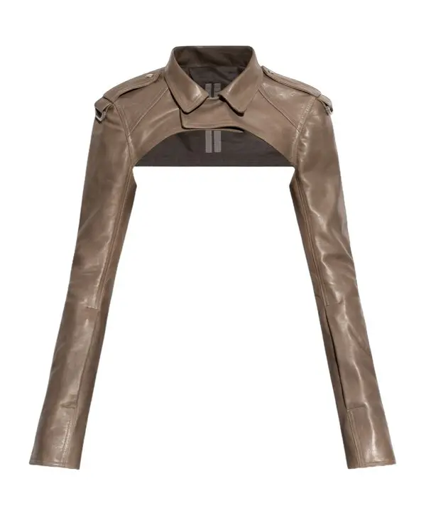 Rick Owens Cropped Leather Jacket With Strap Detail
