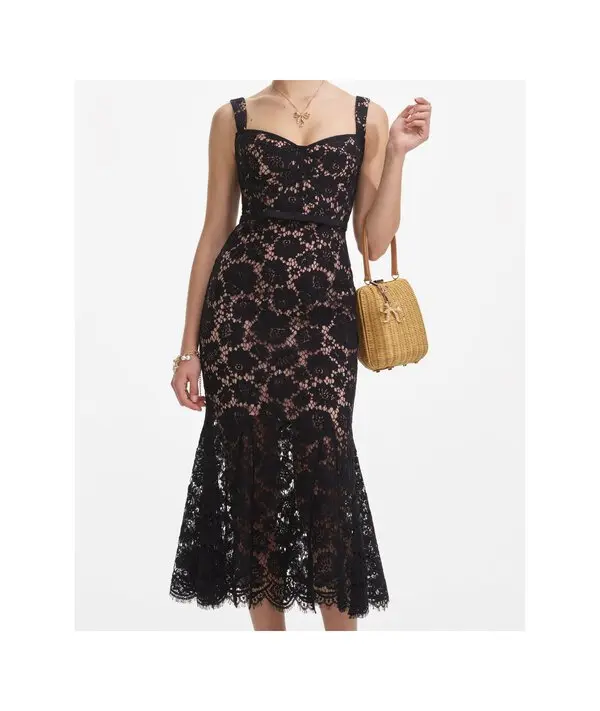 SELF-PORTRAIT Fine Lace Midi Dress With Detachable Belt