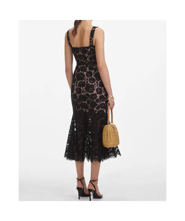 SELF-PORTRAIT Fine Lace Midi Dress With Detachable Belt