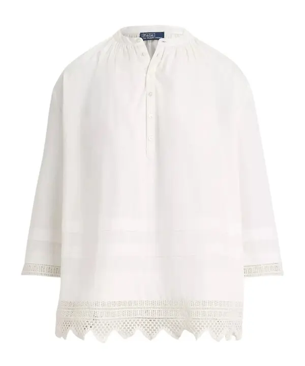 Polo Ralph Lauren Plain Wave" Embroidered Top With Lace Trim