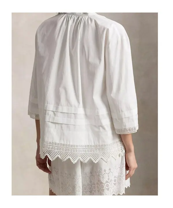 Polo Ralph Lauren Plain Wave" Embroidered Top With Lace Trim