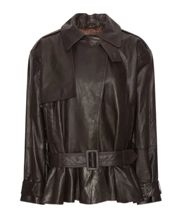ROTATE BY BIRGER CHRISTENSEN Leather Oversized Biker Jacket - Dark Brown