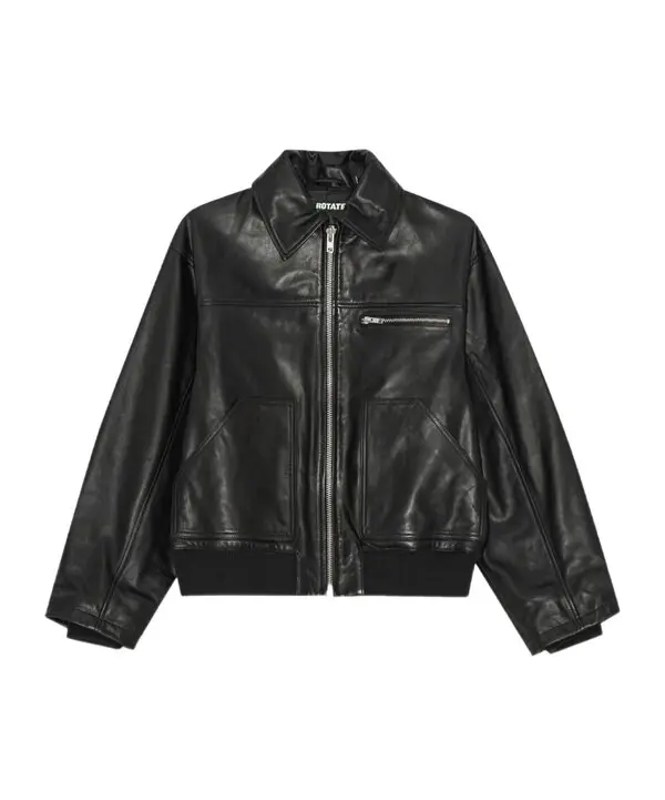 ROTATE BY BIRGER CHRISTENSEN Zip Leather Bomber Jacket