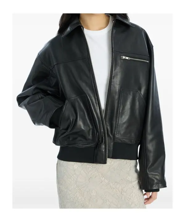 ROTATE BY BIRGER CHRISTENSEN Zip Leather Bomber Jacket