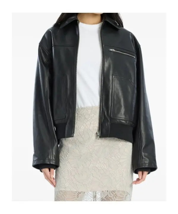 ROTATE BY BIRGER CHRISTENSEN Zip Leather Bomber Jacket