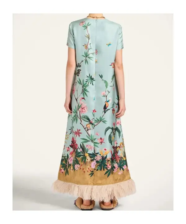 La DoubleJ Swing Feather-trim Dress