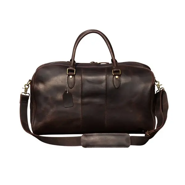 TOURI Genuine Leather Weekender Duffle Bag - Brown