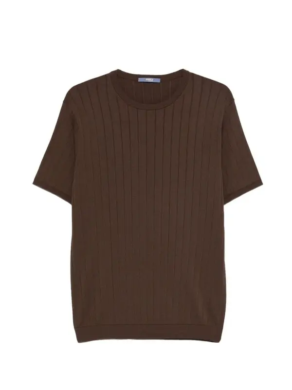 PEOPLE OF SHIBUYA Raimu Ribbed Knit Crew Neck Sweater - Brown