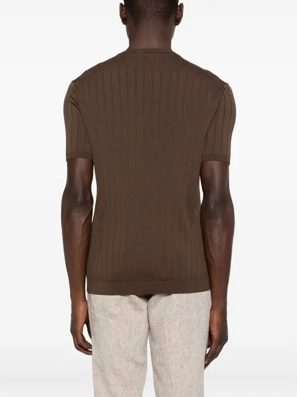 PEOPLE OF SHIBUYA Raimu Ribbed Knit Crew Neck Sweater - Brown